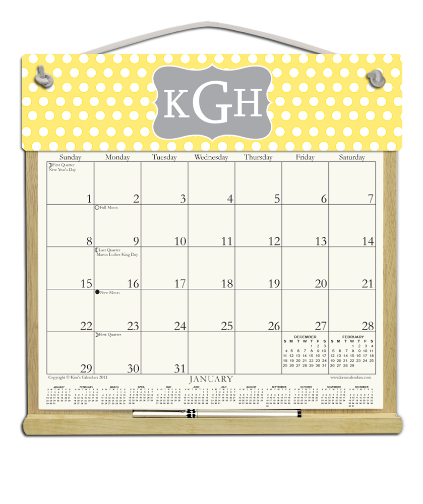 Large Monogram Gray & Yellow-DT - $29.75 : Kims Calendars, Made in the ...