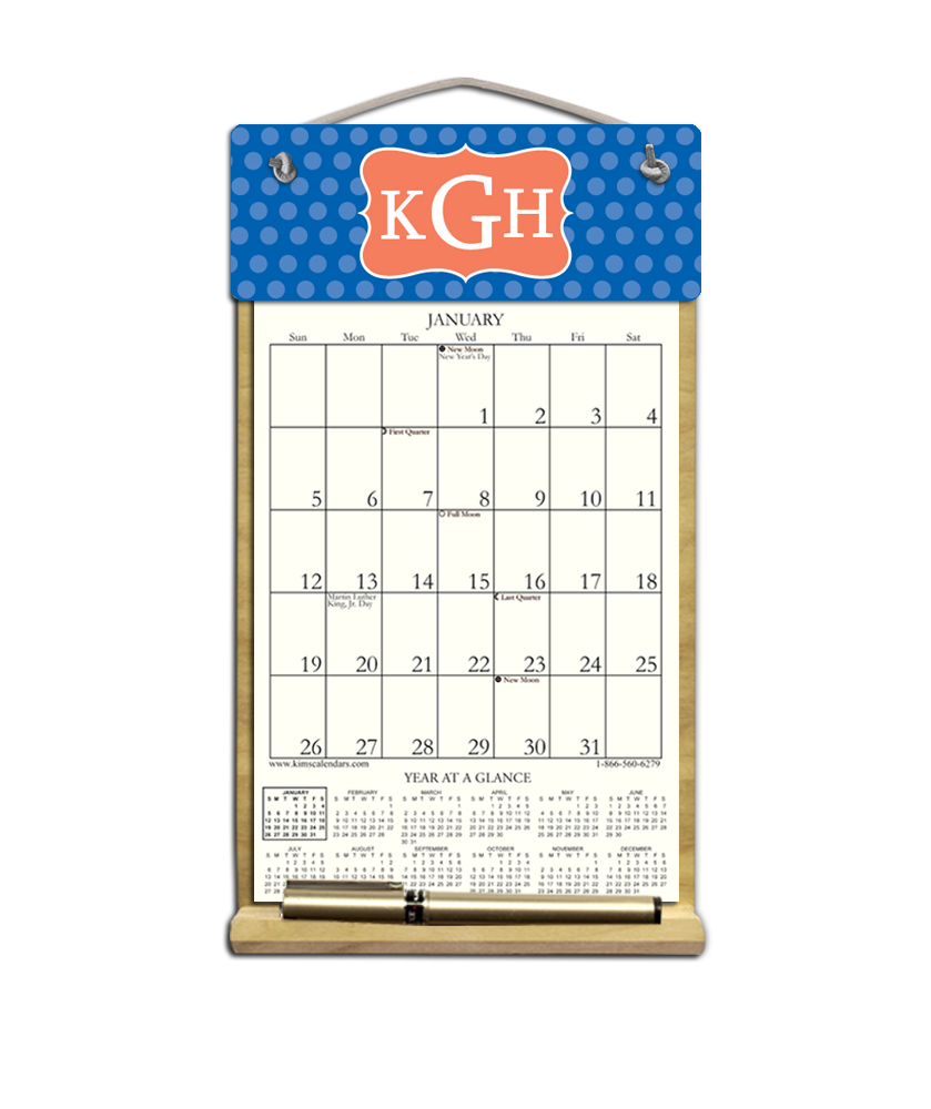 Small Monogram Orange & Blue-DT - $21.95 : Kims Calendars, Made in the ...